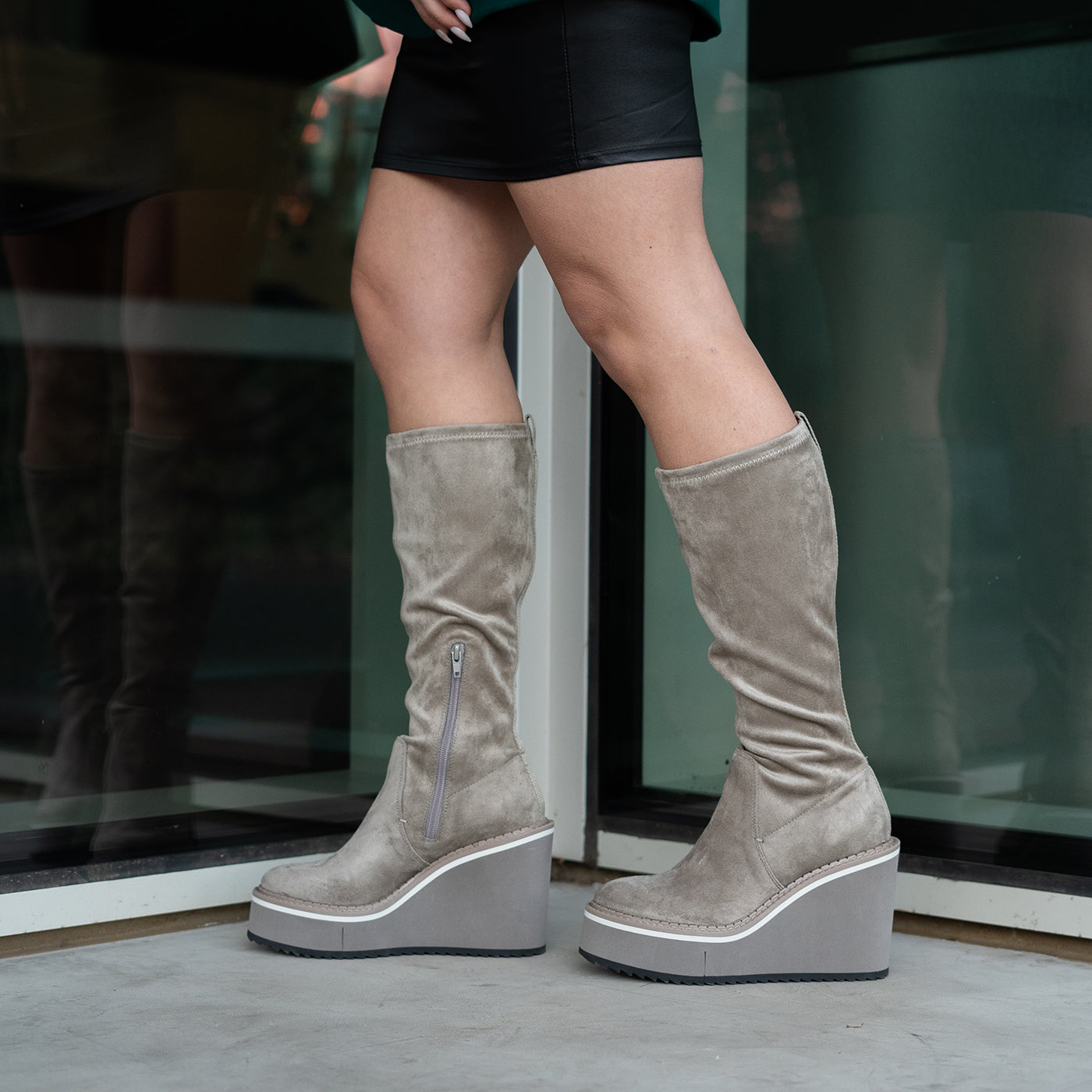 APEX in GREIGE Wedge Knee High Boots – Nakedfeet Shoes